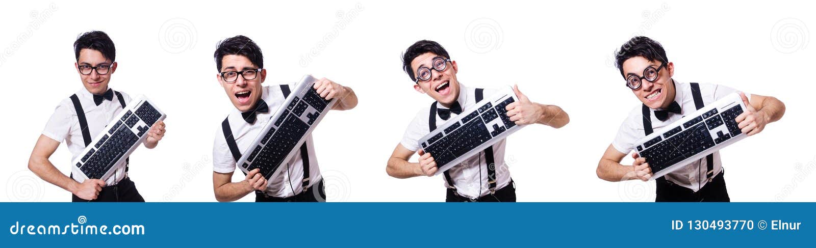 The Nerd Hacker with Computer Keyboard on White Stock Photo - Image of ...