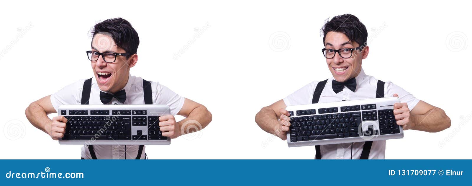 The Nerd Hacker with Computer Keyboard on White Stock Image - Image of ...