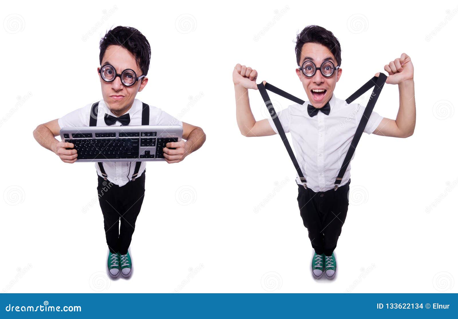 The Nerd Hacker with Computer Keyboard on White Stock Photo - Image of ...