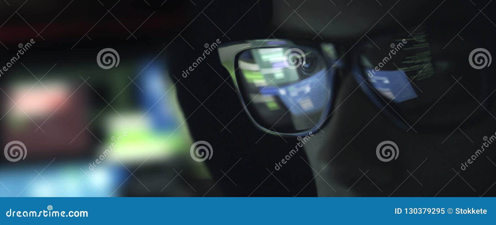 Nerd Hacker with Glasses in the Dark Stock Image - Image of spying ...