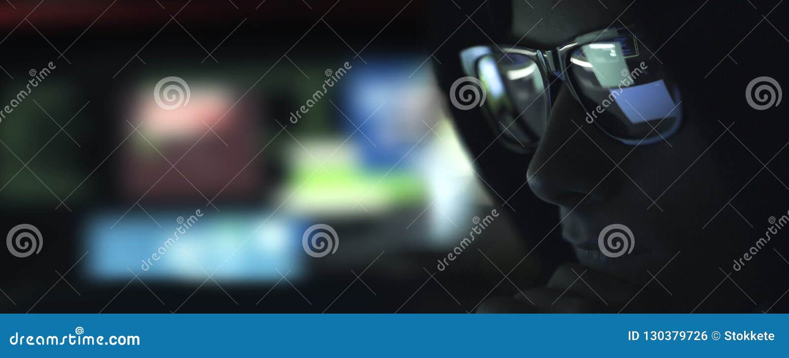 Nerd Hacker with Glasses in the Dark Stock Photo - Image of hacker ...