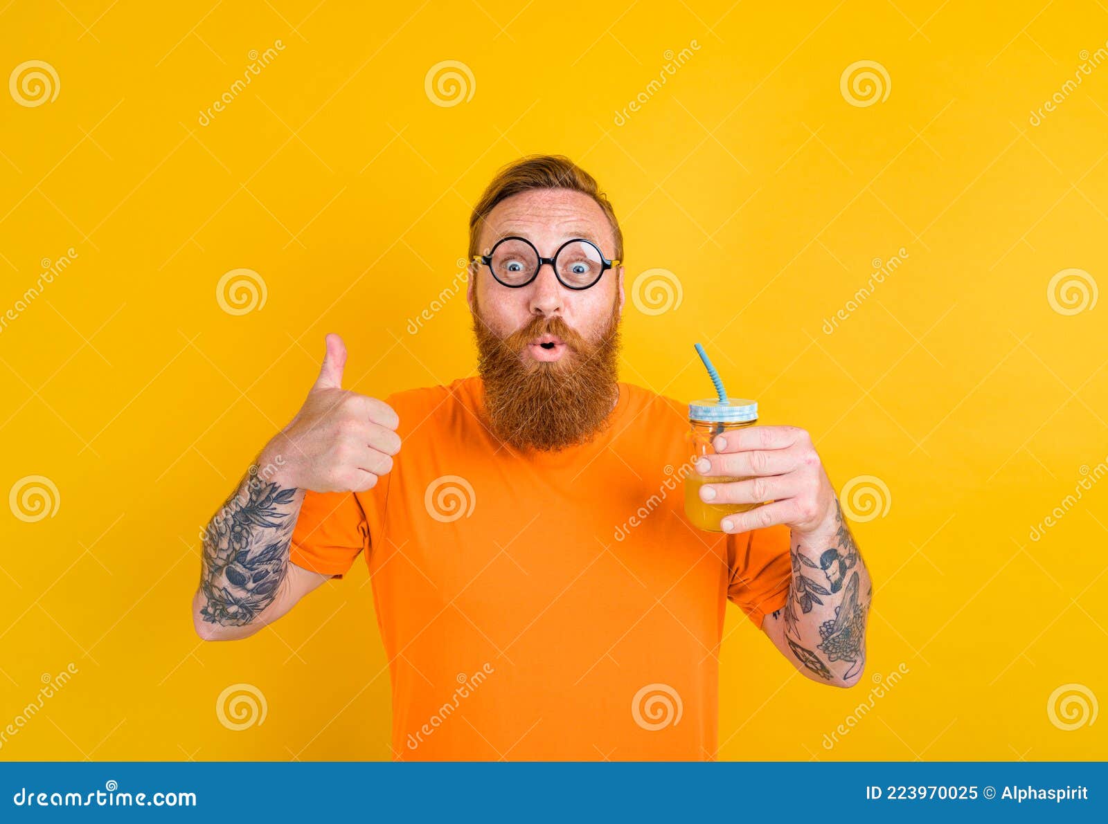 Nerd Happy Man with Glasses Drinks a Fruit Juice Stock Image - Image of ...