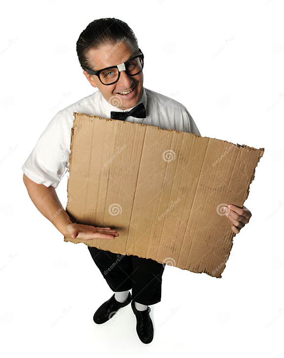 Nerd Holding Blank Cardboard Stock Image - Image of glasses, holding ...