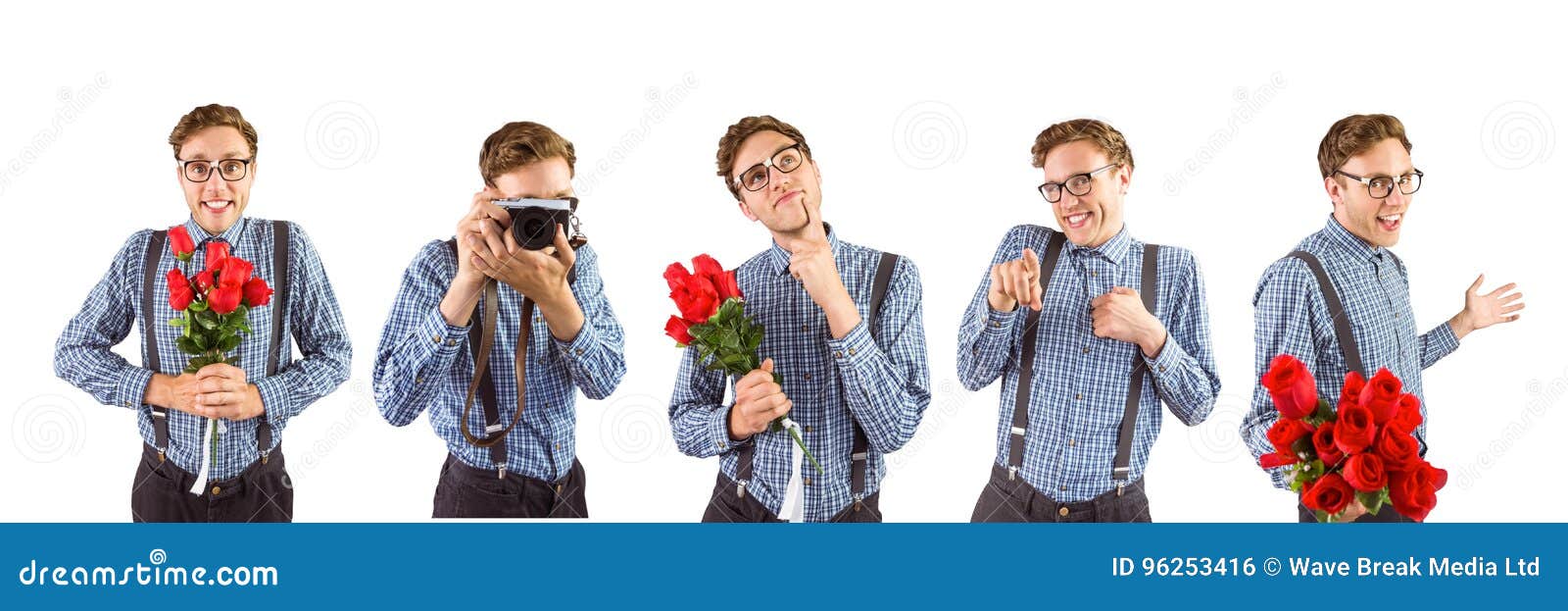 Nerd Holding Flowers and a Camera Collage Stock Photo - Image of ...