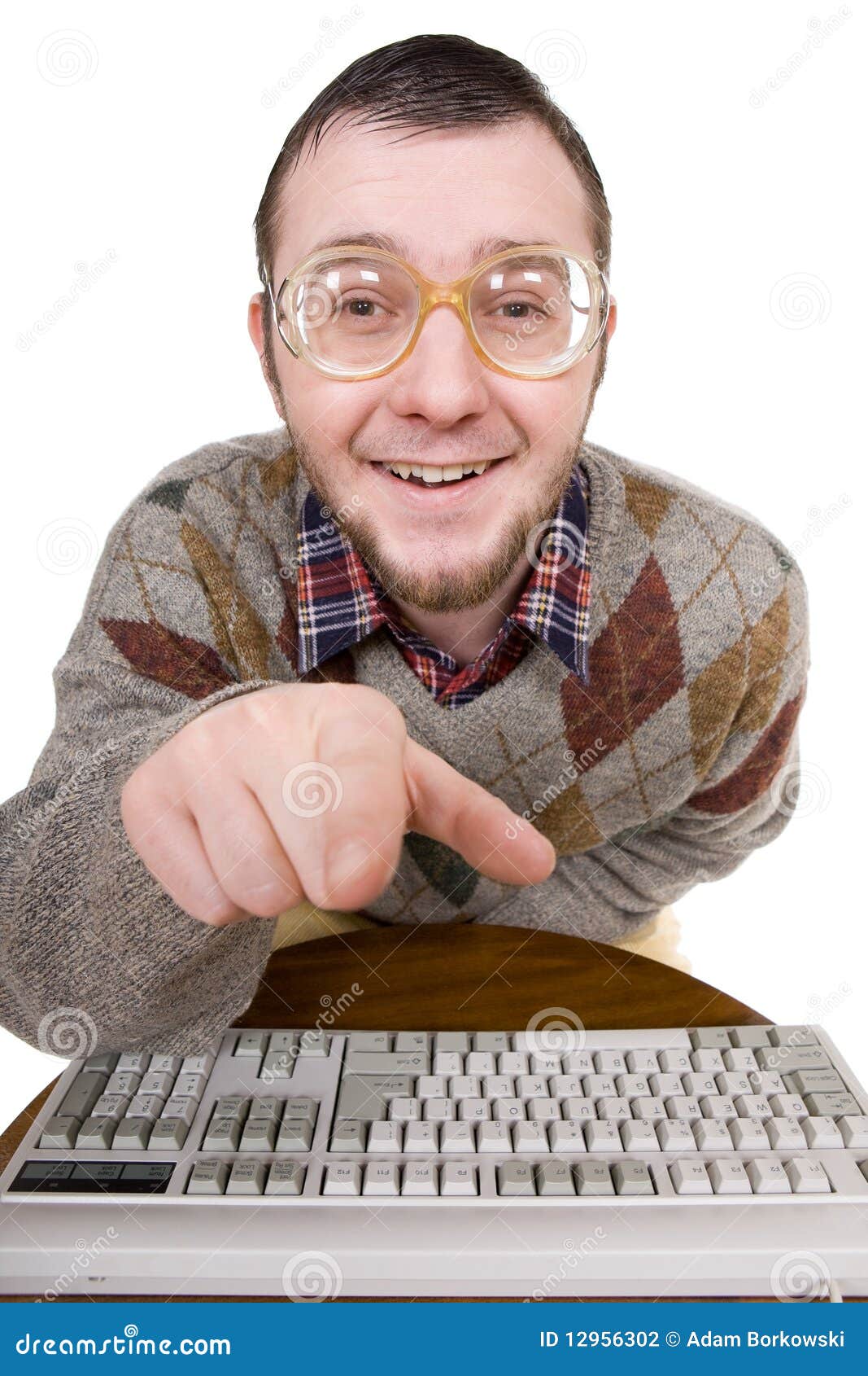 Nerd with keyboard stock photo. Image of scholastic, reading - 12956302