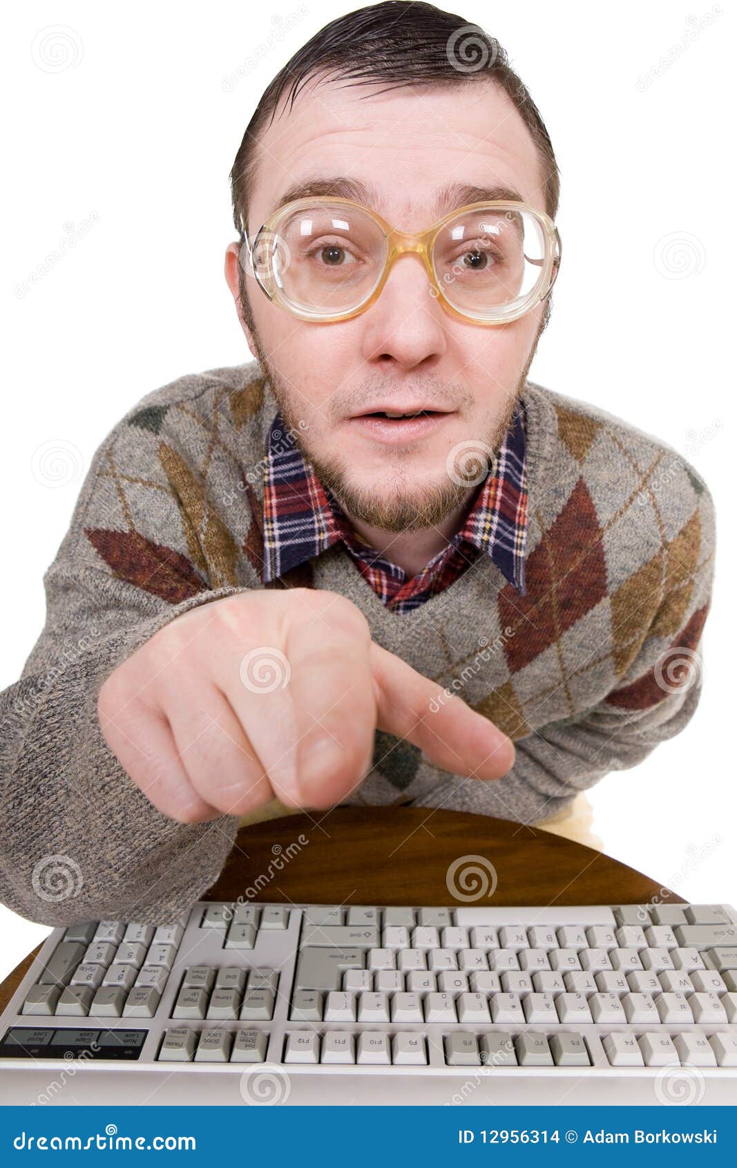 Nerd with keyboard stock photo. Image of comic, nerd - 12956314