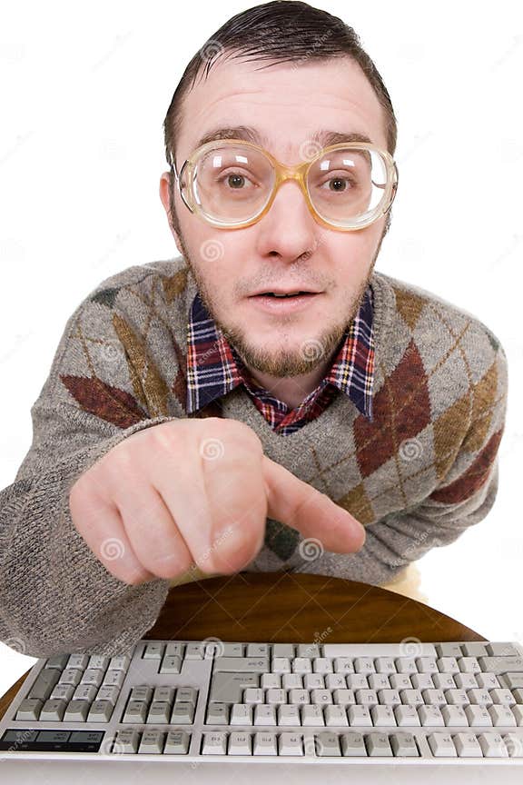 Nerd with keyboard stock photo. Image of comic, nerd - 12956314