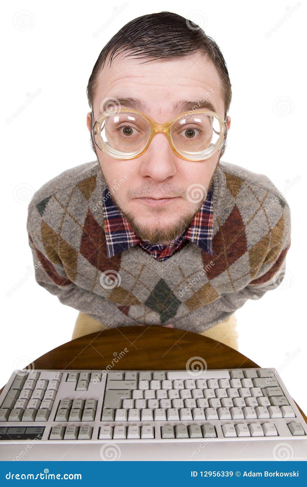 Nerd with keyboard stock image. Image of looking, shoulders - 12956339