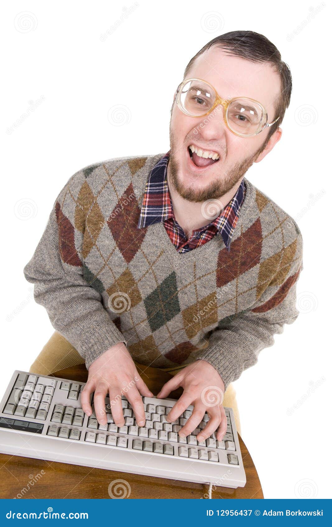 Nerd with keyboard stock image. Image of schoolwork, search - 12956437