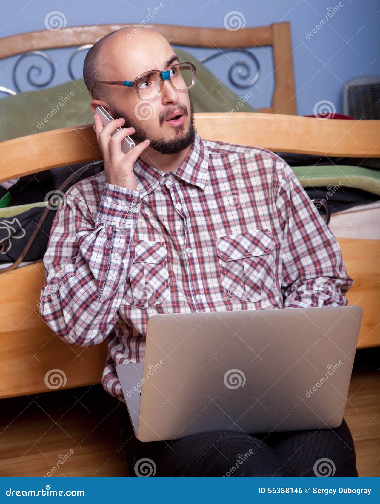 Nerd with a laptop stock photo. Image of color, computer - 56388146