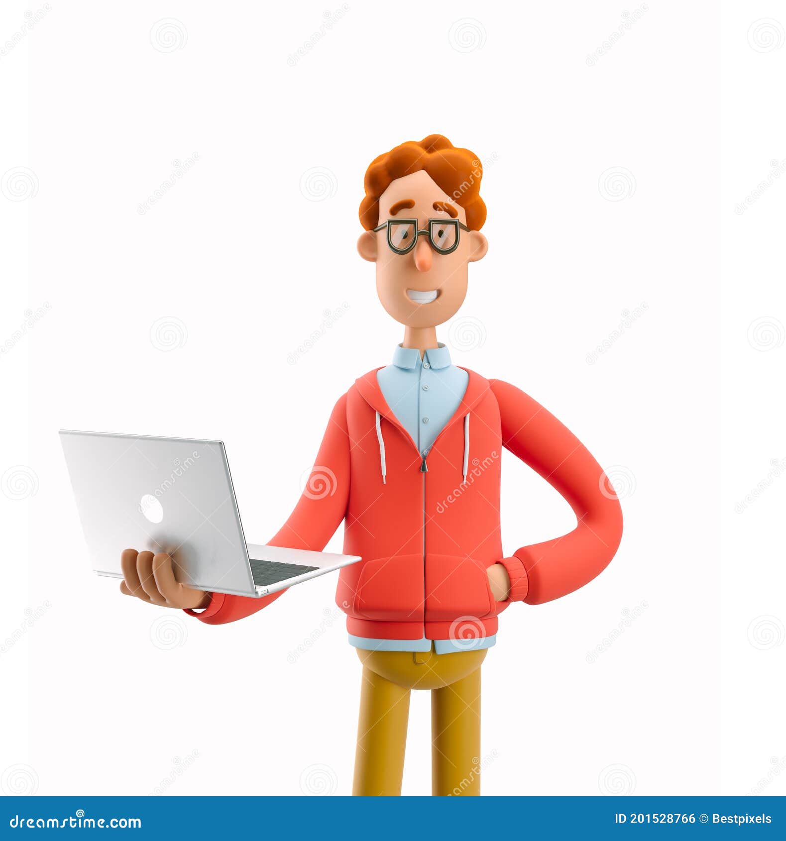 3d Illustration. Nerd Larry Stand with Laptop. Stock Illustration ...