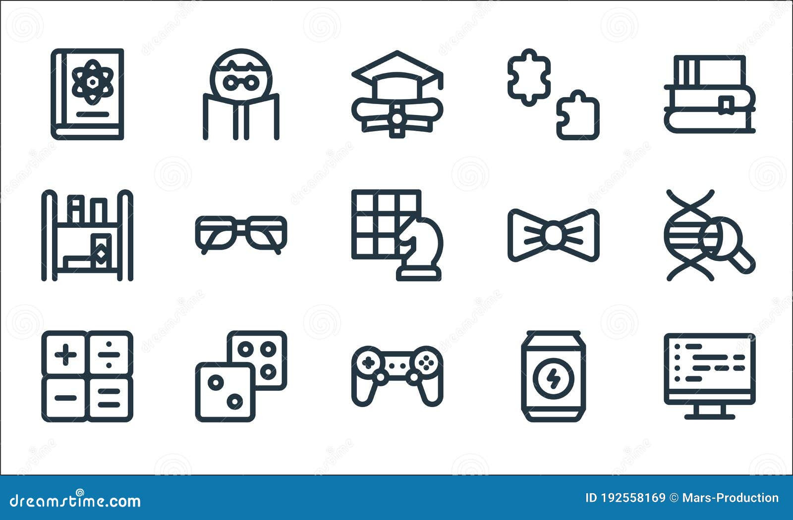 Nerd Line Icons. Linear Set Stock Vector - Illustration of glasses, controller: 192558169