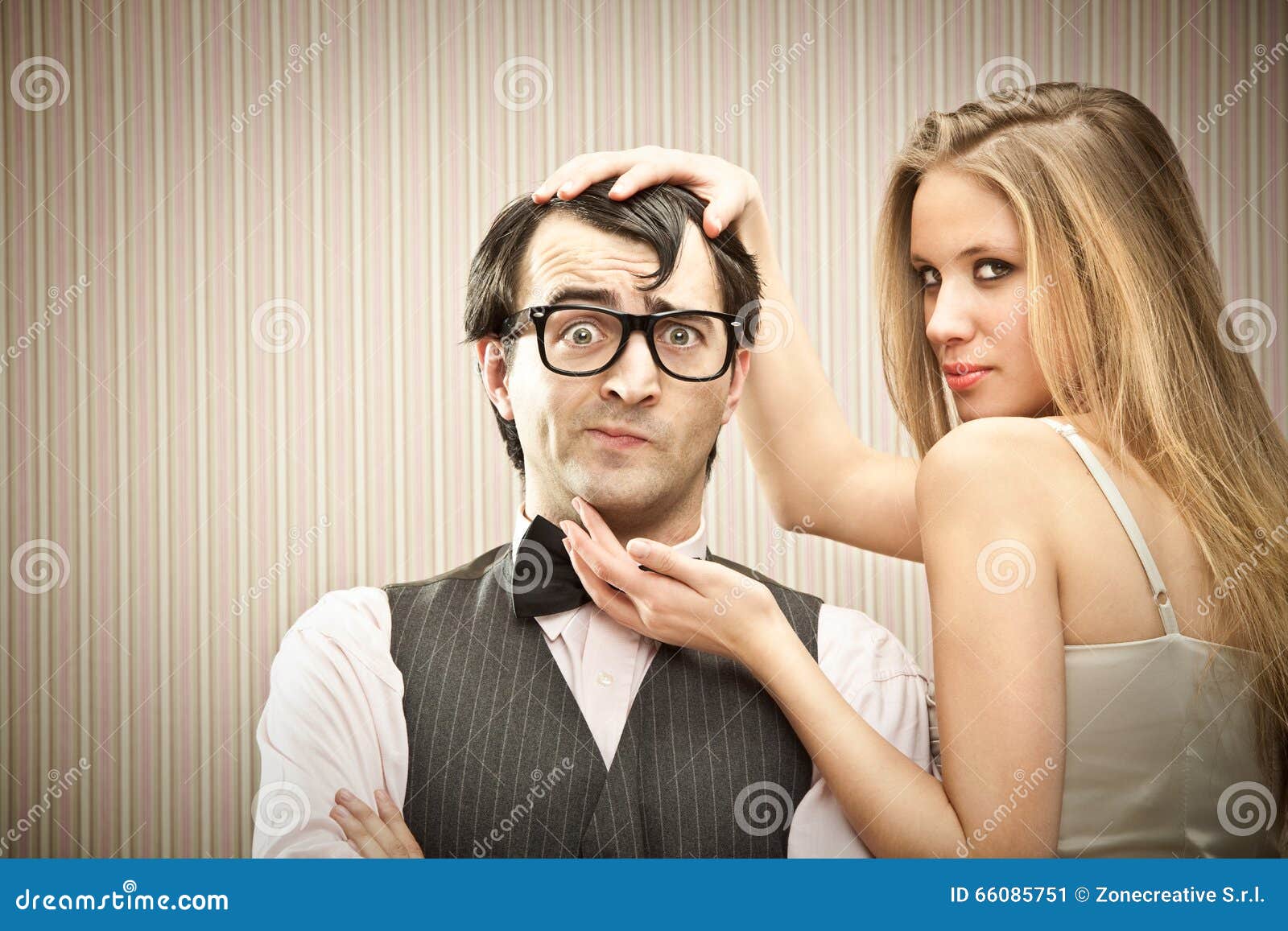 Nerd Man Boyfriend Courts His Love Girlfriend Stock Image - Image of ...