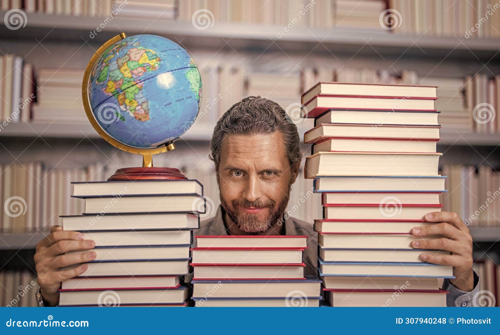Nerd Man in Classroom. Bookworm in School Library. Education and ...
