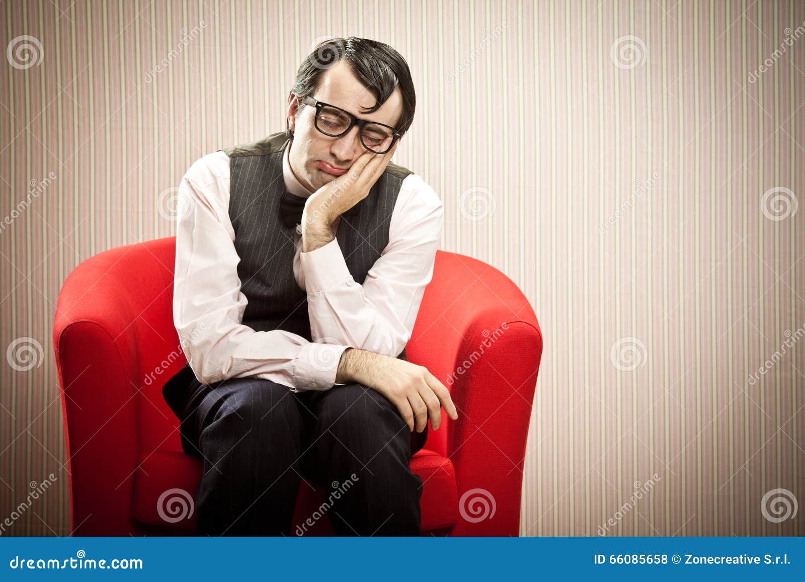 Nerd Man Fall Asleep on Red Armchair Stock Photo - Image of tenderness ...