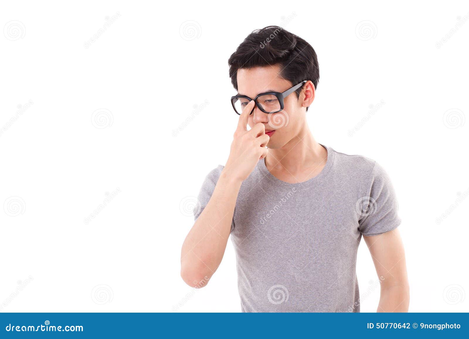 Nerd Man Thinking, Studio Shot, White Background Stock Photo - Image of ...