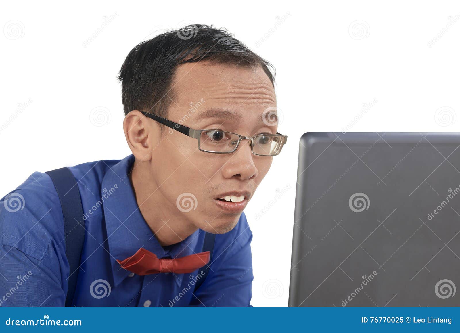 Nerd Man Using Laptop and Look Concentration Using Laptop Stock Image ...