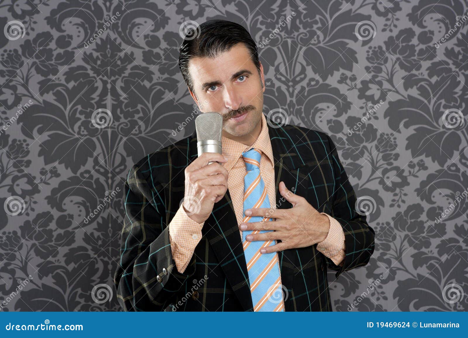 Nerd Retro Mustache Man Microphone Singing Silly Stock Photo - Image of ...