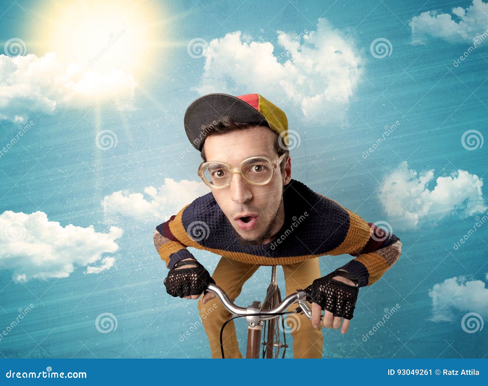 Nerd Rider with Bicycle and Nice Weather Stock Image - Image of fool ...