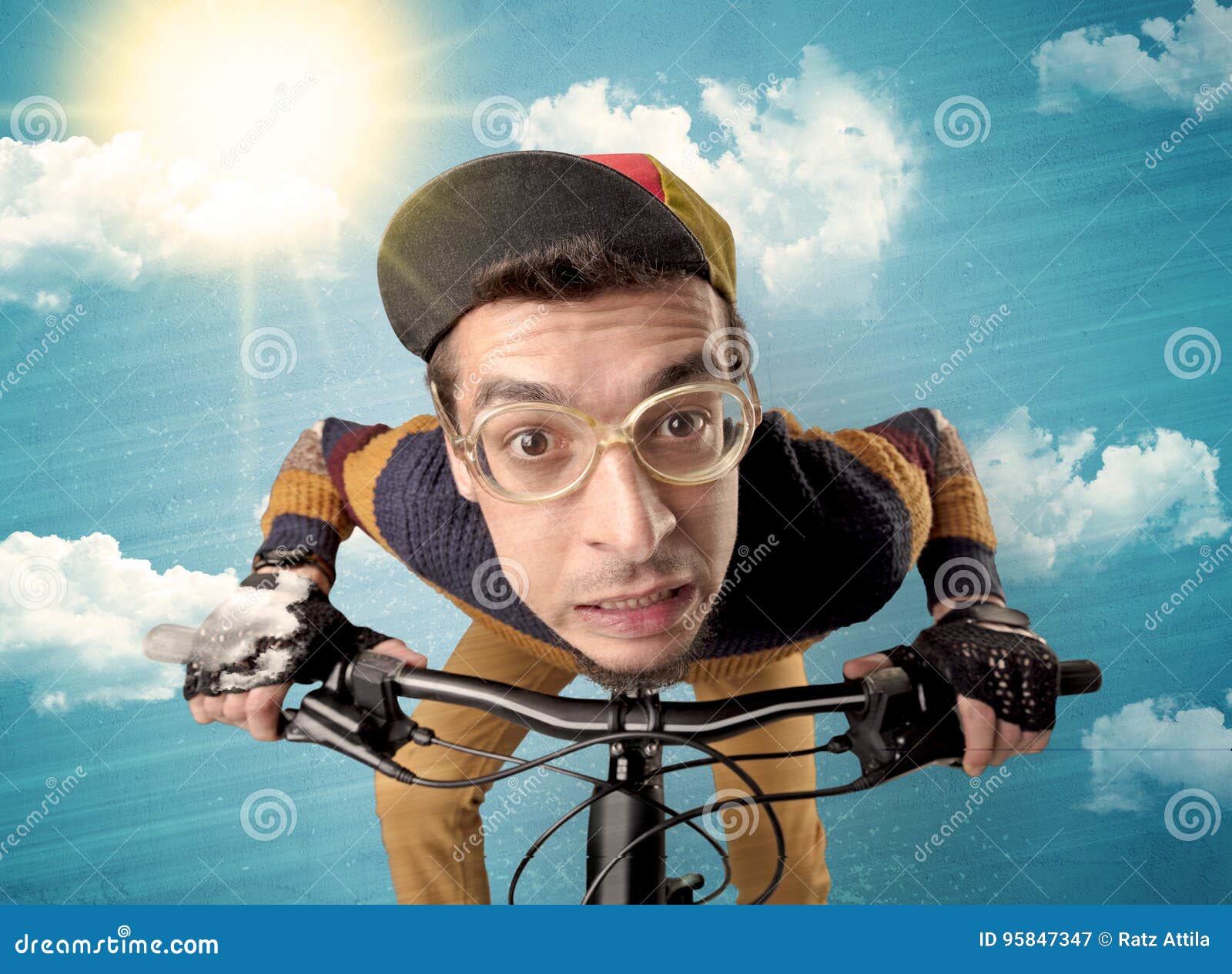 Nerd Rider with Bicycle and Nice Weather Stock Image - Image of fool ...