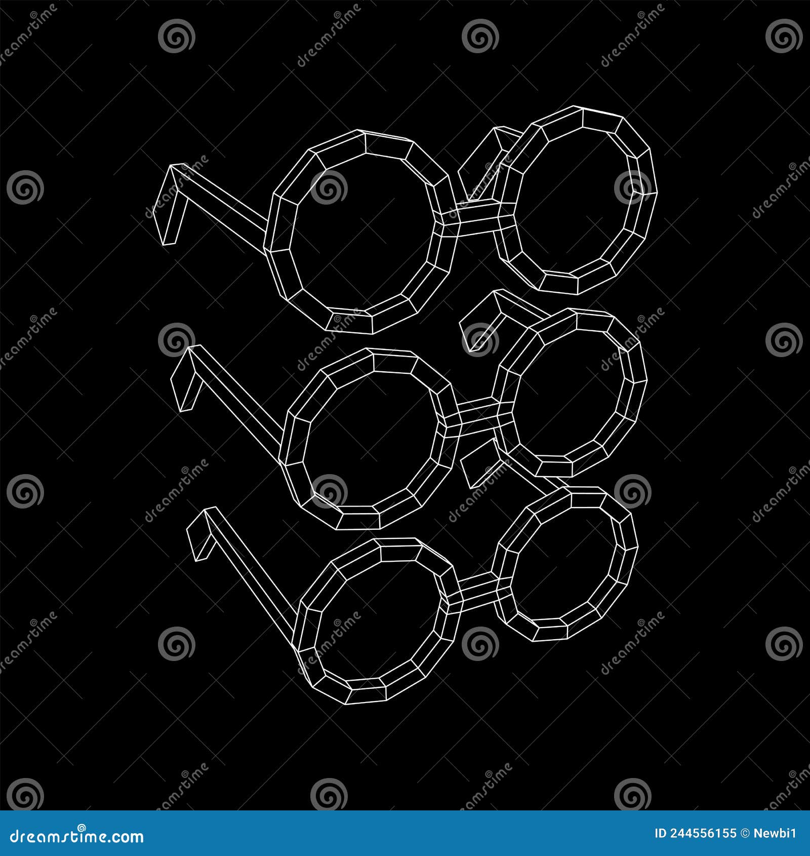 Nerd Round Retro Glasses Wireframe Vector Illustration. Stock Vector ...