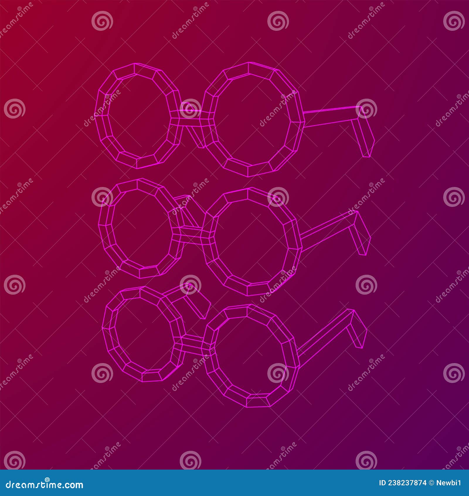 Nerd Round Retro Glasses Wireframe Vector Illustration. Stock Vector ...