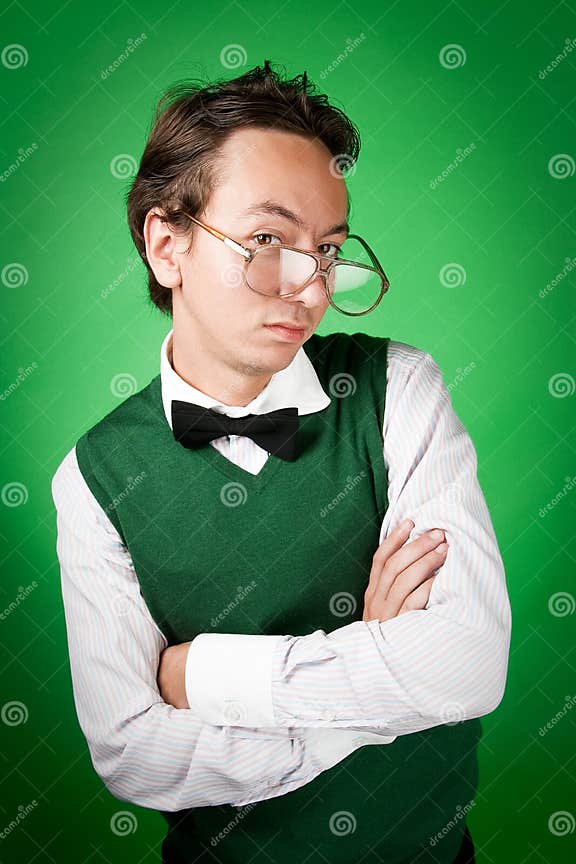 Nerd is Standing with Crossed Arms Stock Image - Image of people ...