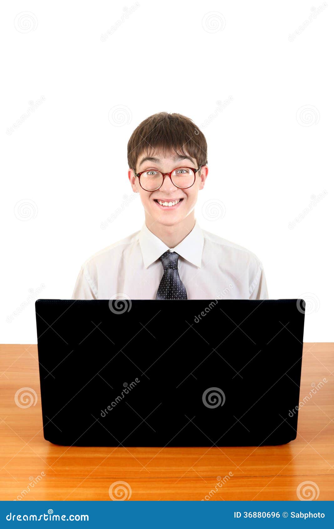 Nerd Student with Laptop stock photo. Image of computer - 36880696