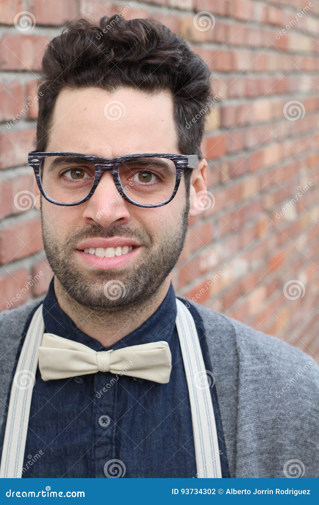 Nerd Student Making a Funny Awkward Smiling Face - Stock Image Stock ...