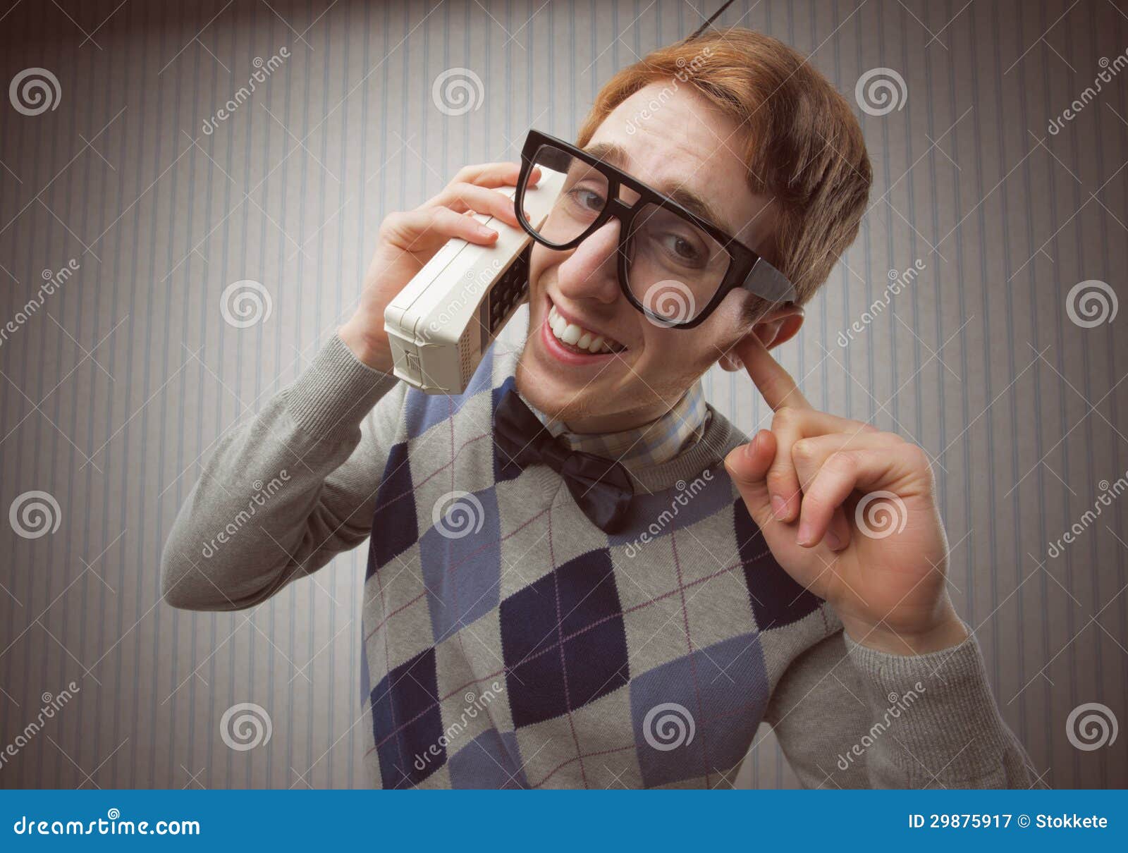 Nerd Man with an Old Mobile Phone Stock Image - Image of mobile ...