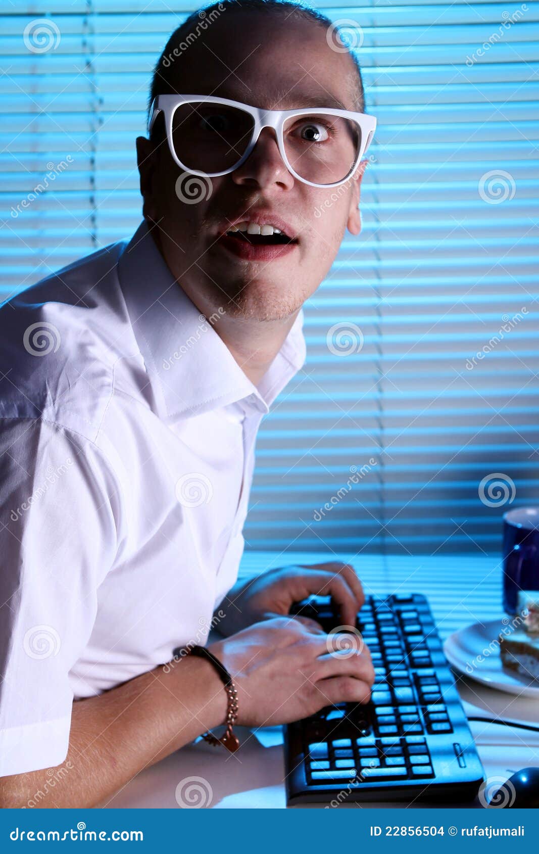 Nerd Surfing Internet at Night Time Stock Photo - Image of caucasian ...