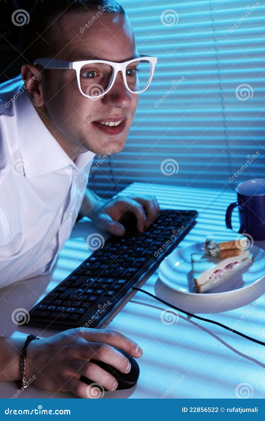 Nerd Surfing Internet at Night Time Stock Photo - Image of computer ...