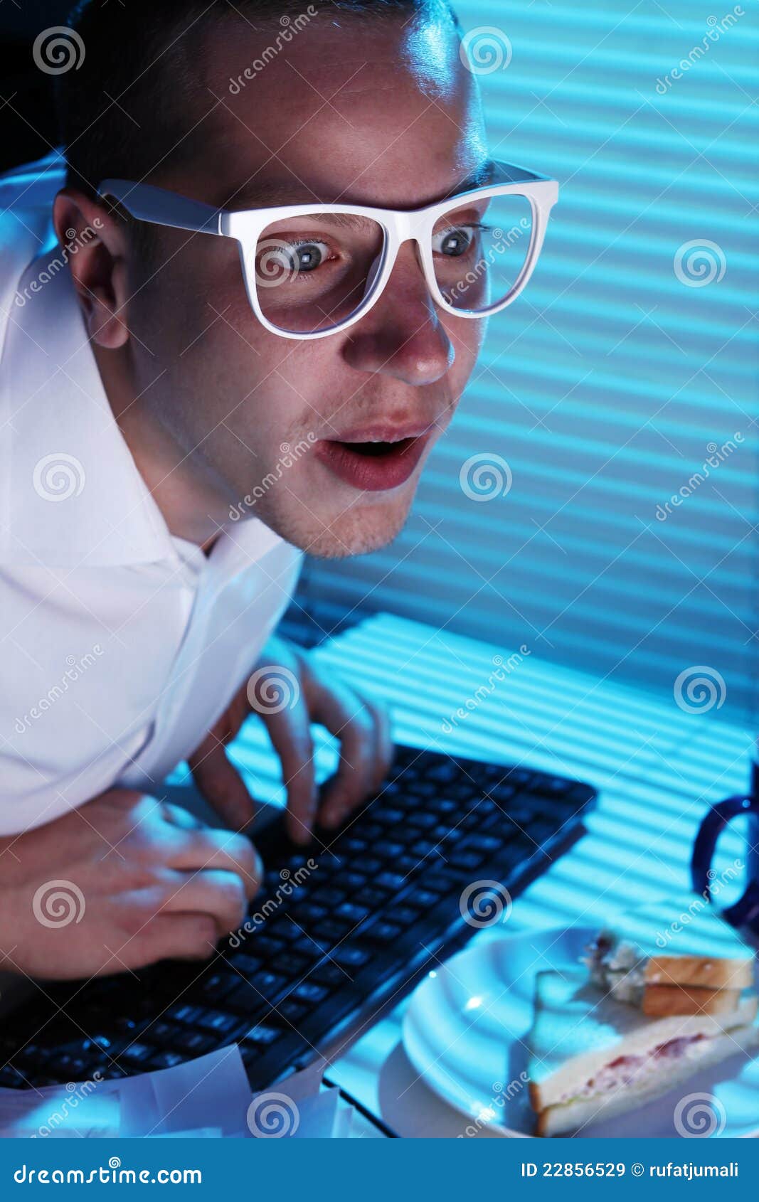 Nerd Surfing Internet at Night Time Stock Image - Image of blue, light ...