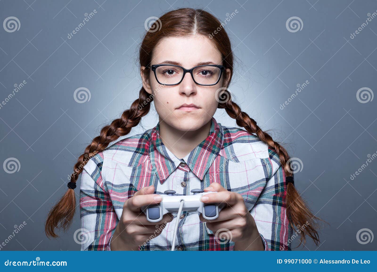 Nerd Woman with Gamepad stock photo. Image of pretty - 99071000