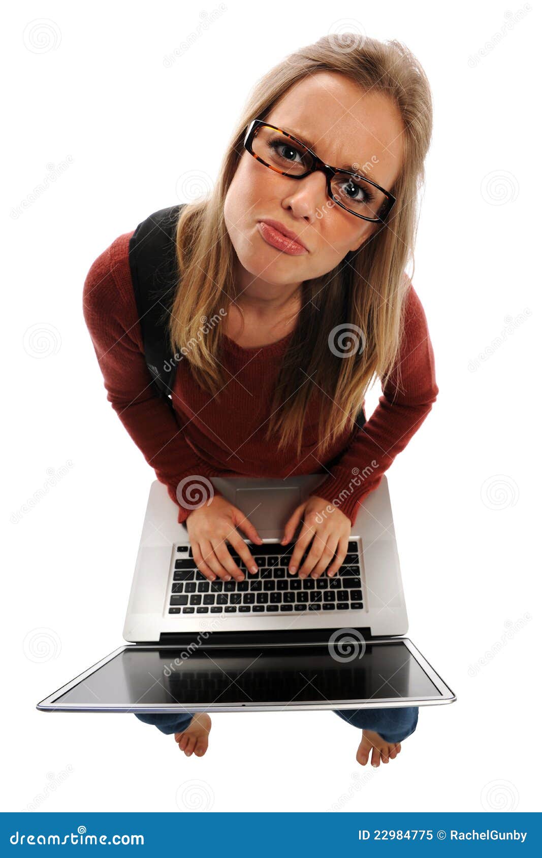 Nerd Woman on Laptop stock image. Image of women, blonde - 22984775