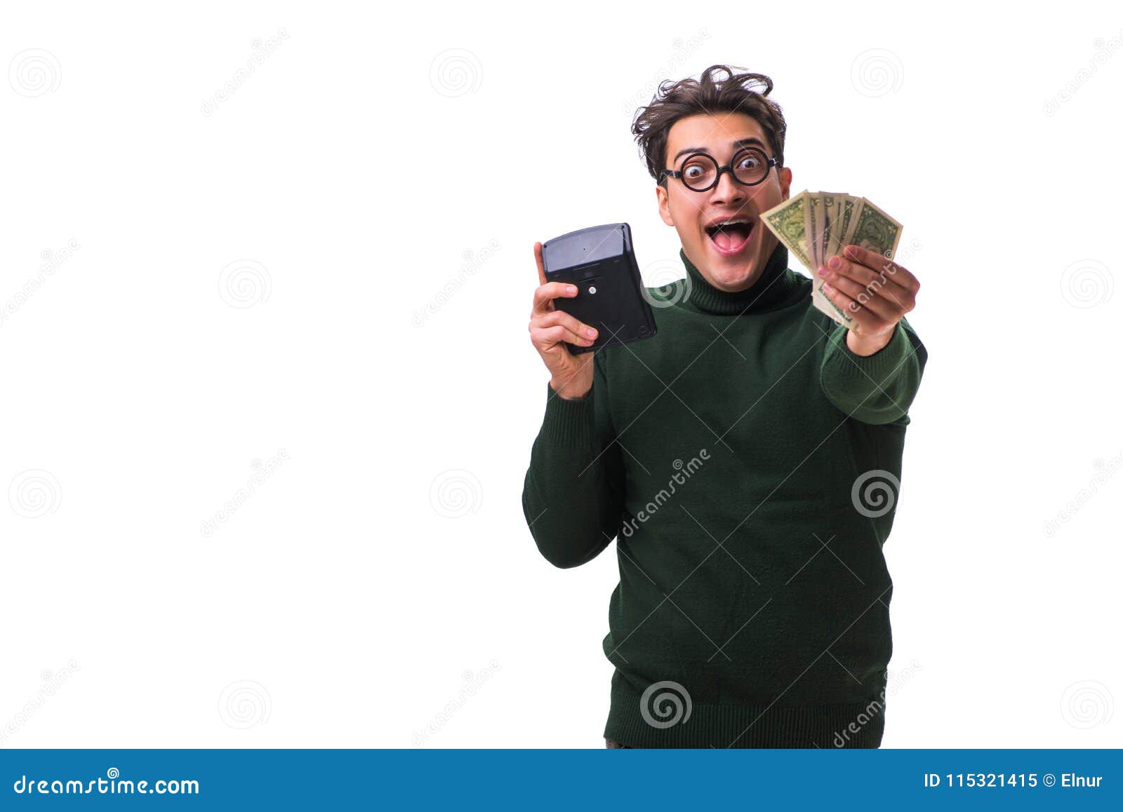 The Nerd Young Man with Calculator Isolated on White Stock Image ...