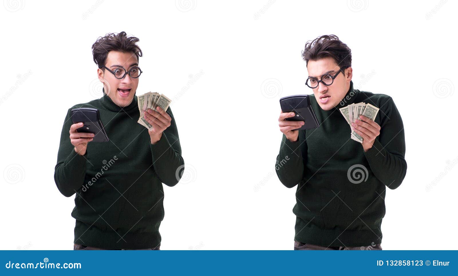 The Nerd Young Man with Calculator Isolated on White Stock Image ...