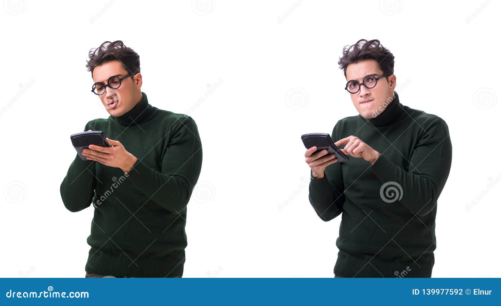 The Nerd Young Man with Calculator Isolated on White Stock Photo ...