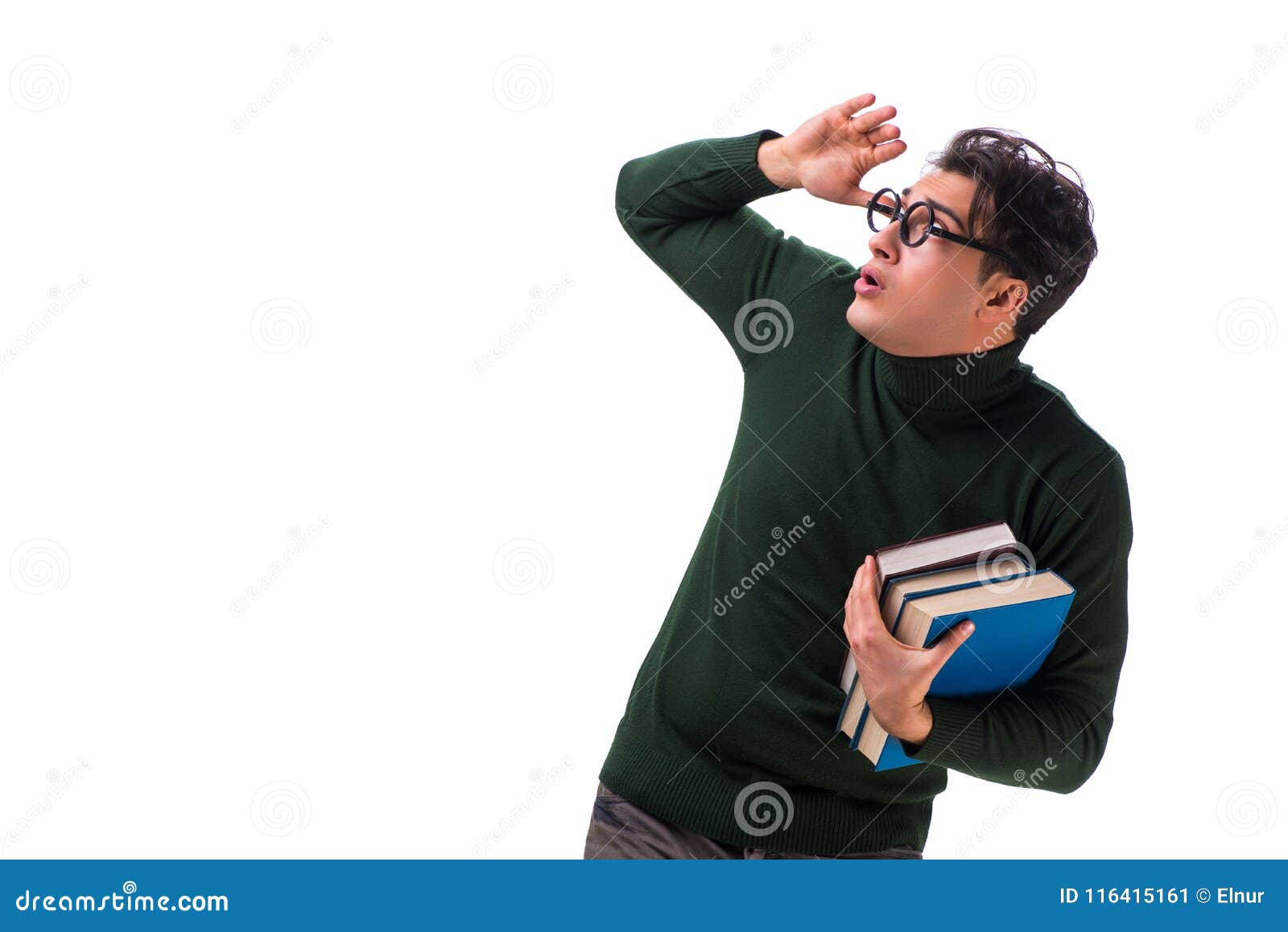 The Nerd Young Student with Books Isolated on White Stock Image - Image ...