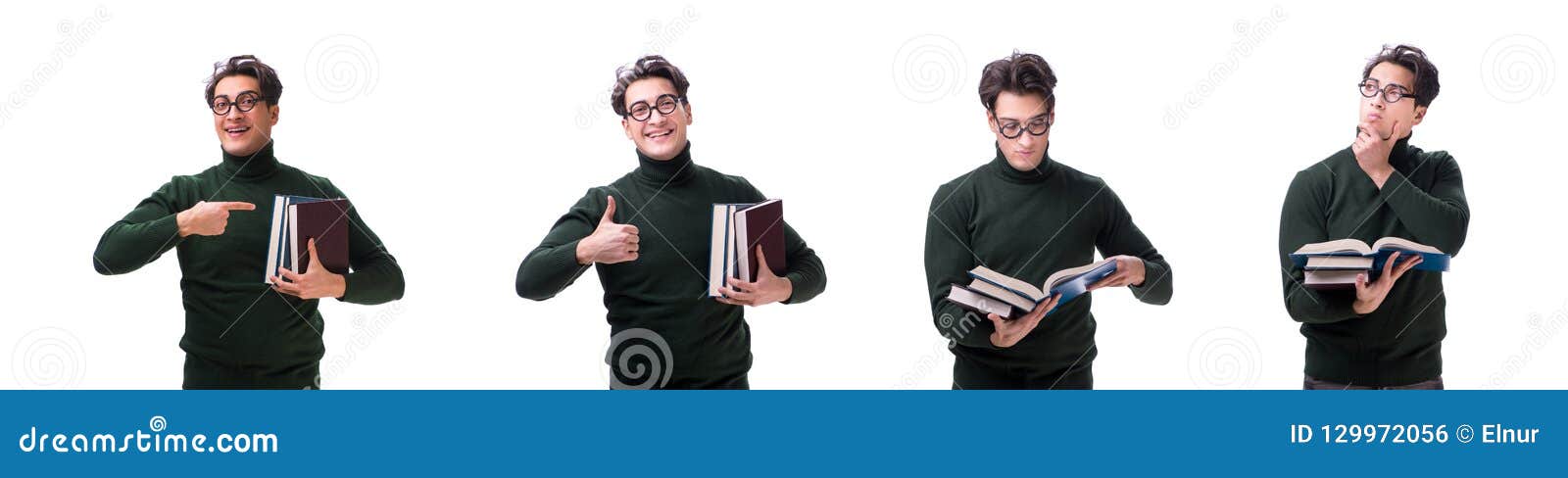 The Nerd Young Student with Books Isolated on White Stock Photo - Image ...
