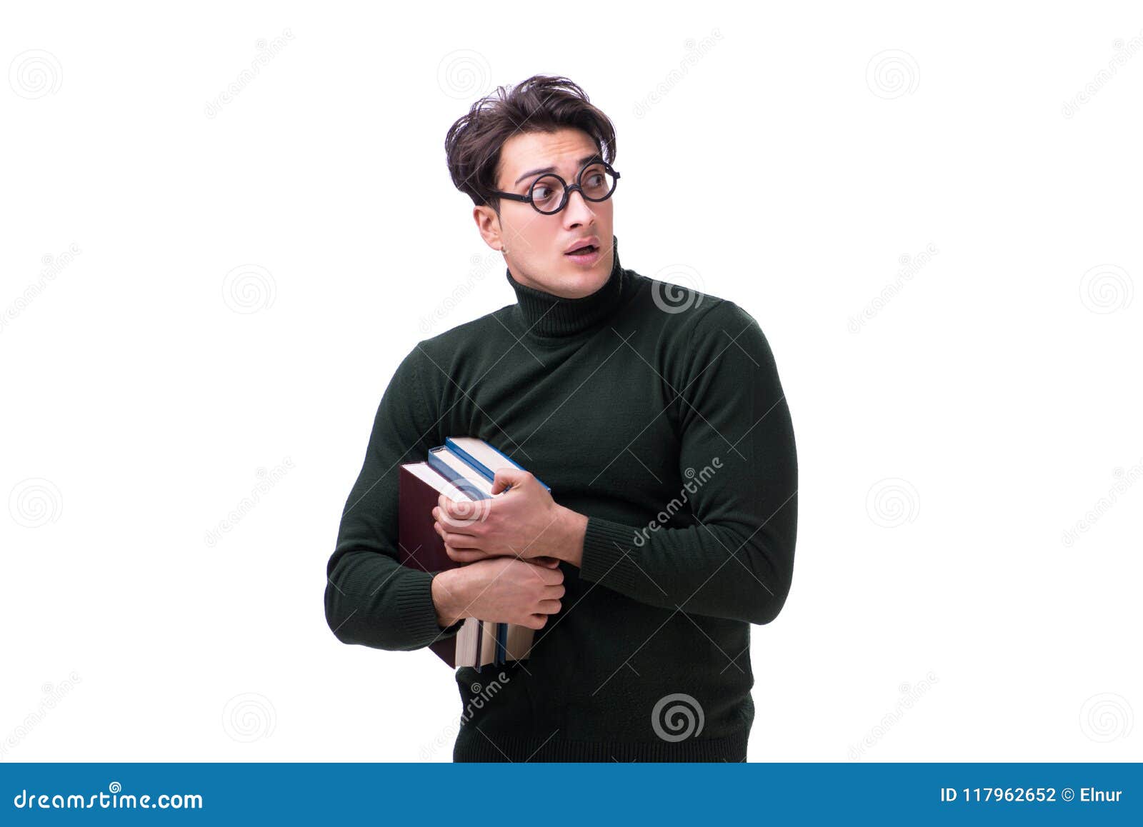 The Nerd Young Student with Books on White Stock Photo - Image of ...