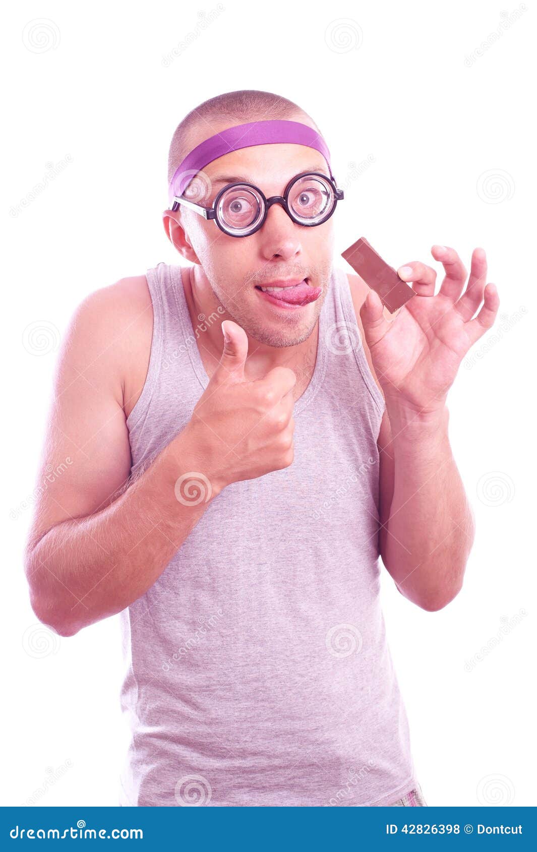 Nerd with yummy chocolate stock photo. Image of camera - 42826398