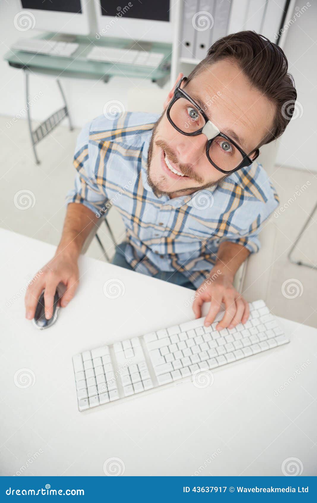 Nerdy Businessman Working on Computer Stock Image - Image of style ...