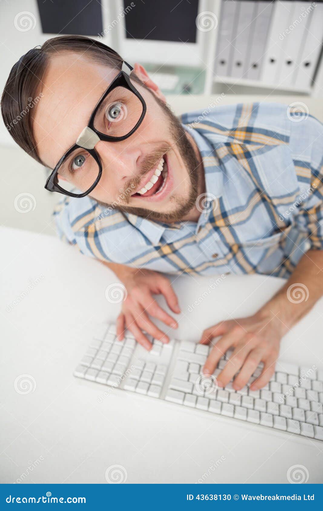 Nerdy Businessman Working on Computer Stock Photo - Image of casual ...