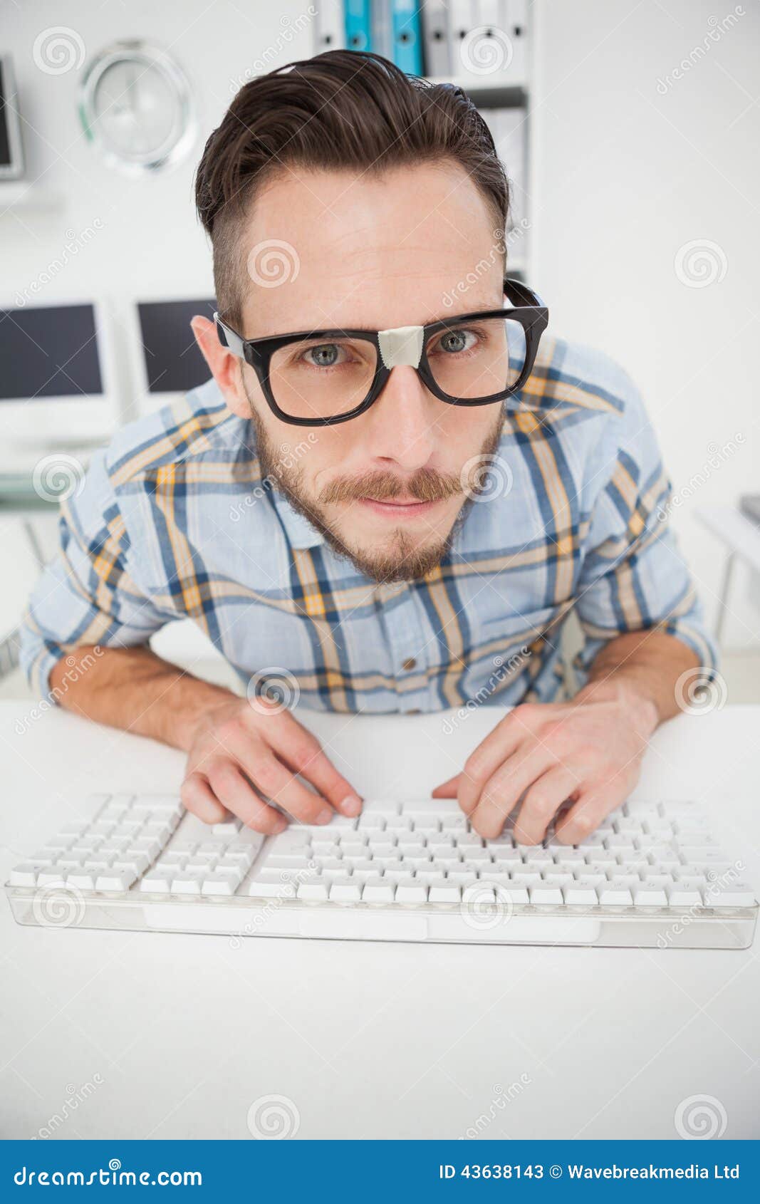 Nerdy Businessman Working on Computer Stock Image - Image of business ...