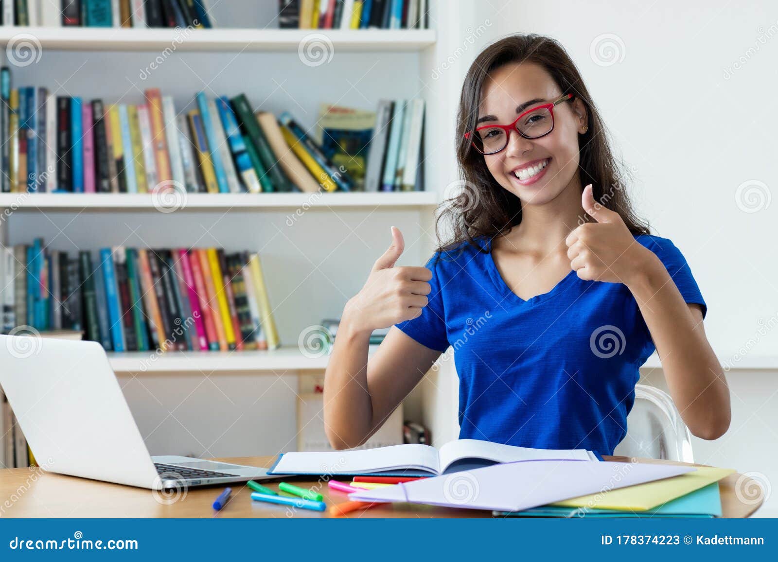 Nerdy Female Student Learning Language Online Using Computer Stock ...