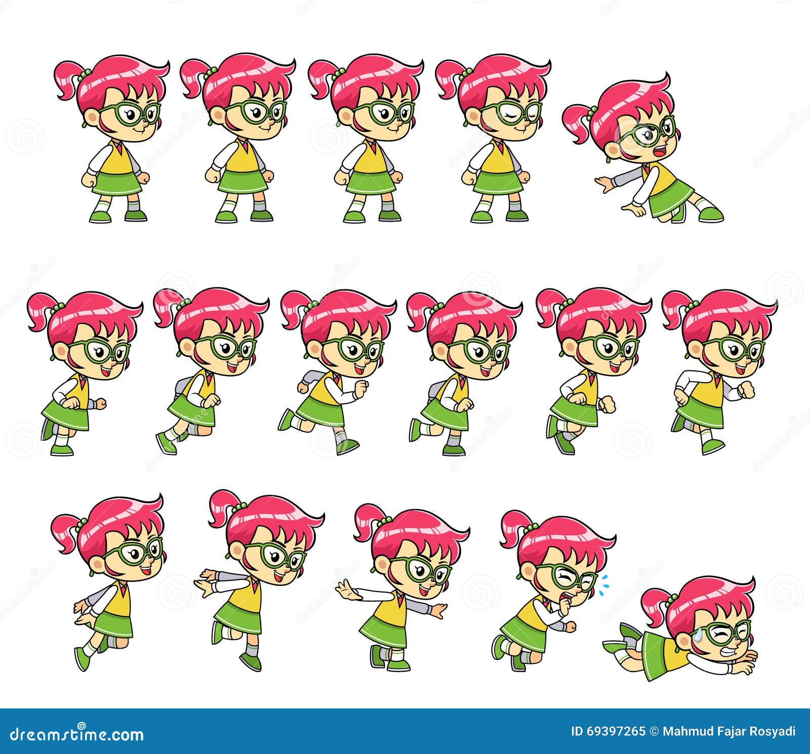 Nerdy Girl Game Sprites stock vector. Illustration of animation - 69397265