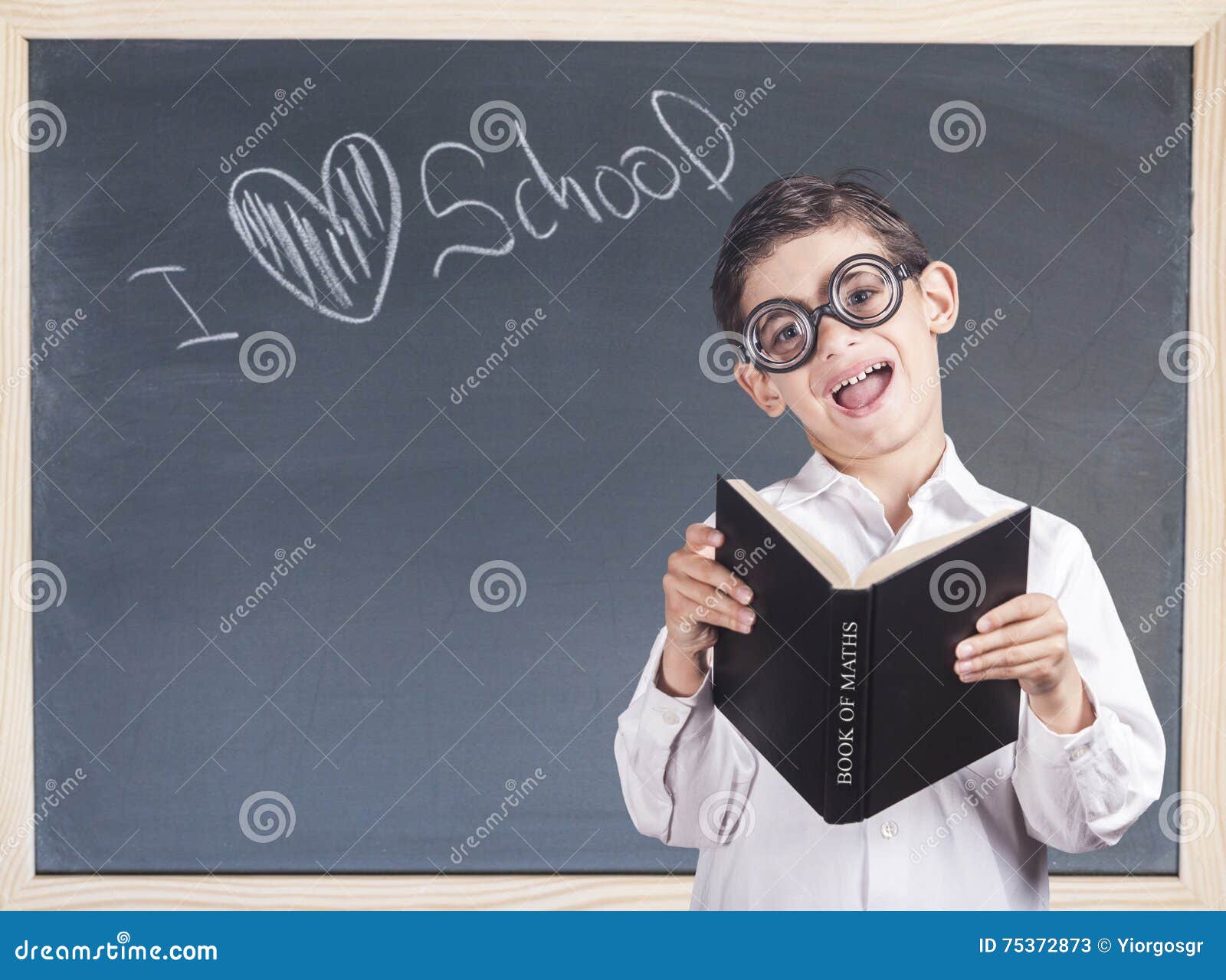 Nerdy Little Boy in Classroom Stock Image - Image of little, blackboard ...