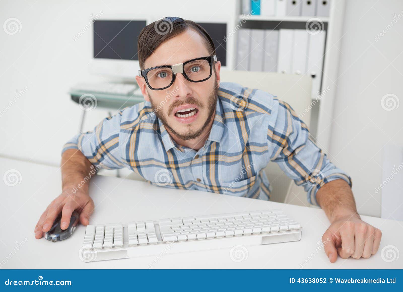 Nerdy Stressed Businessman Working on Computer Stock Photo - Image of ...