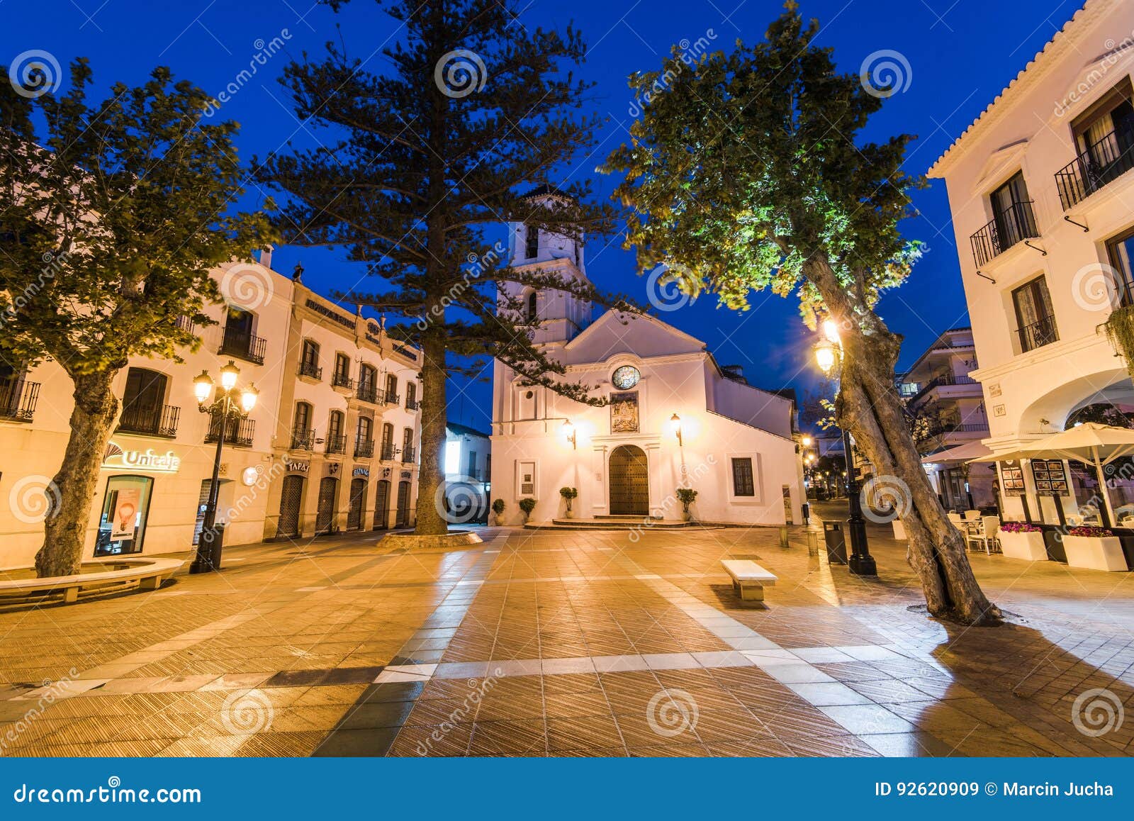City Square in Nerja, Malaga, Spain at Twilight. Editorial Stock Image ...